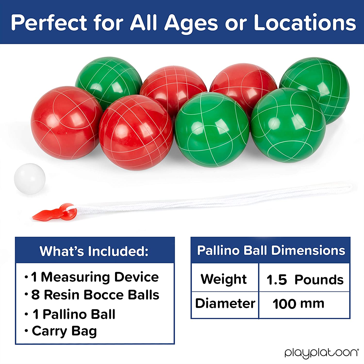 Play Platoon Bocce Ball Set with 8 Premium Resin Bocce Balls, Pallino, Carry Bag | eBay
