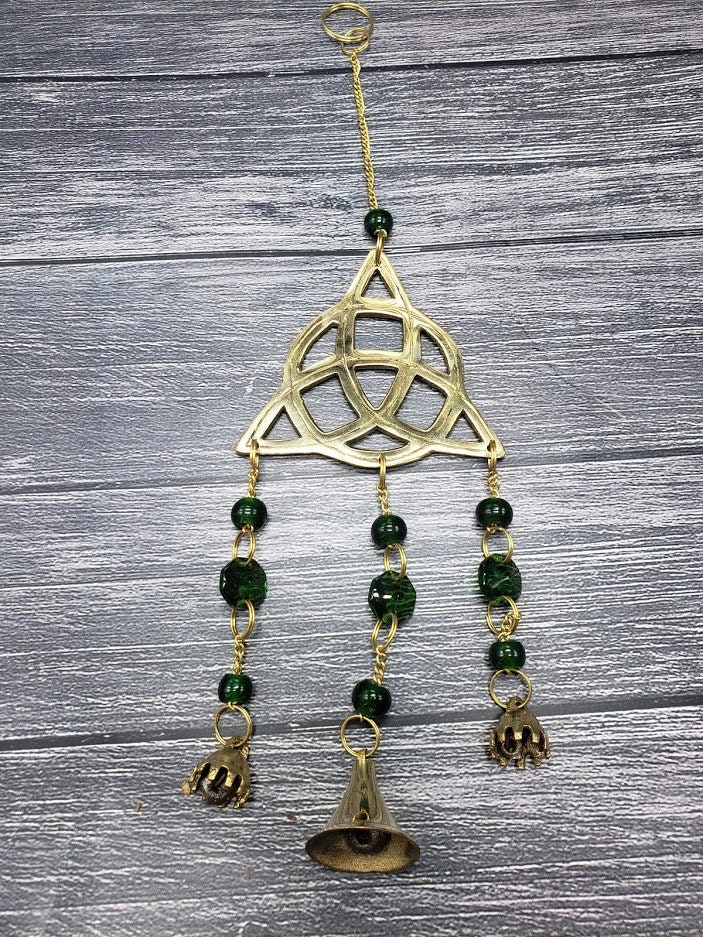 Metal Celtic Knot Wind Chime, Irish Sun Catcher with Bells, Brass Welsh ...