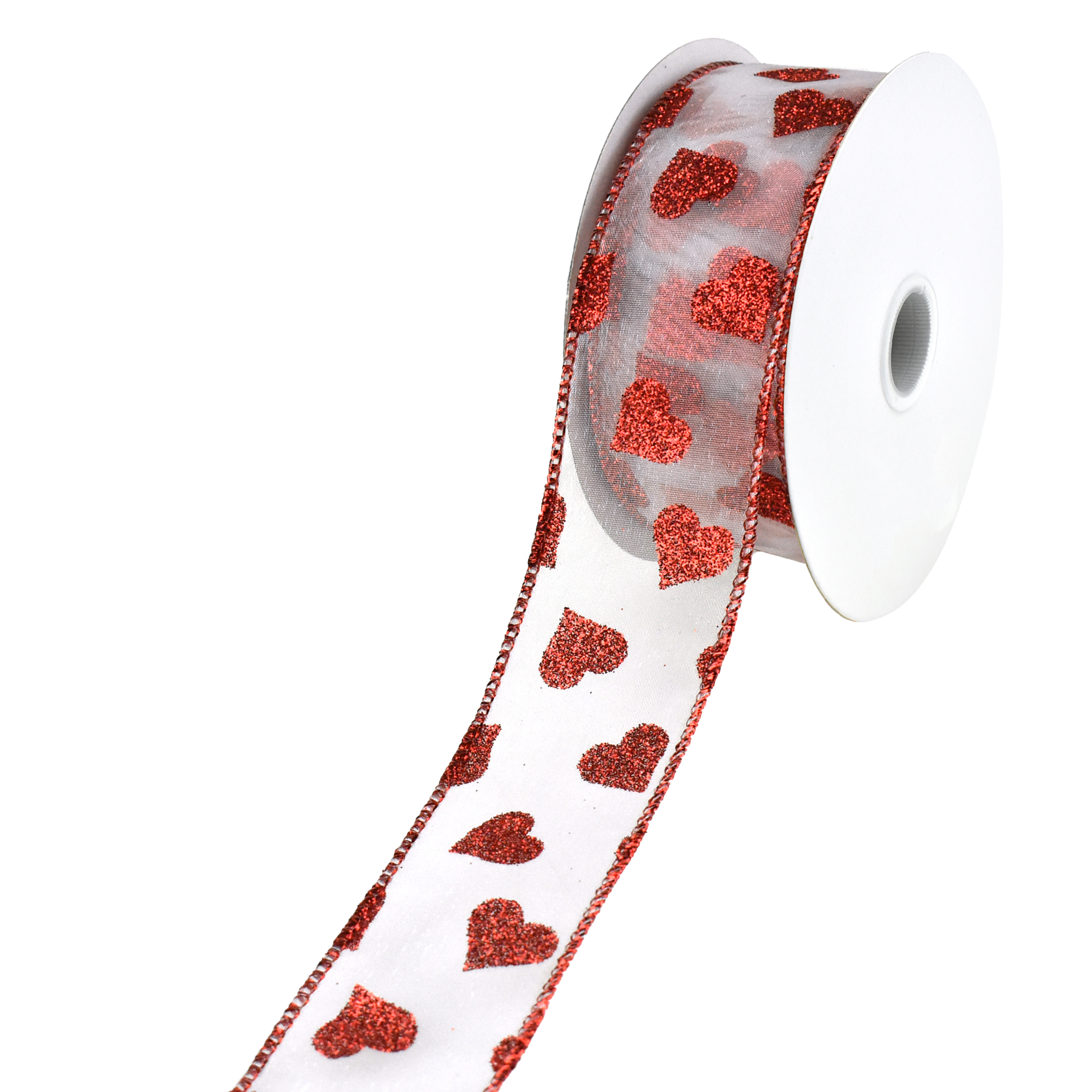 Sheer Organza Glitter Hearts Valentine's Day Wired Ribbon, 1-1/2-inch ...