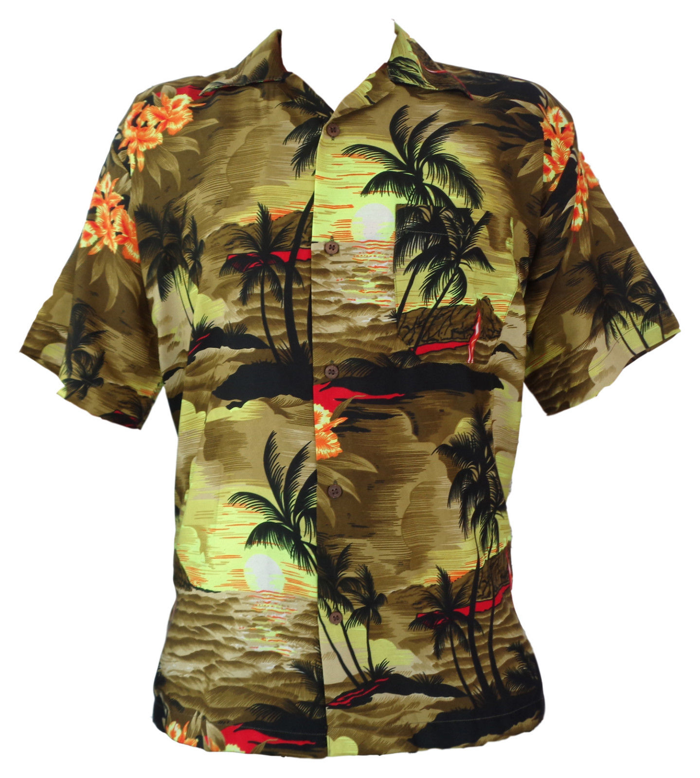 Hawaiian Shirt 2 Mens Allover Print Beach Camp Party Aloha Orange M EBay
