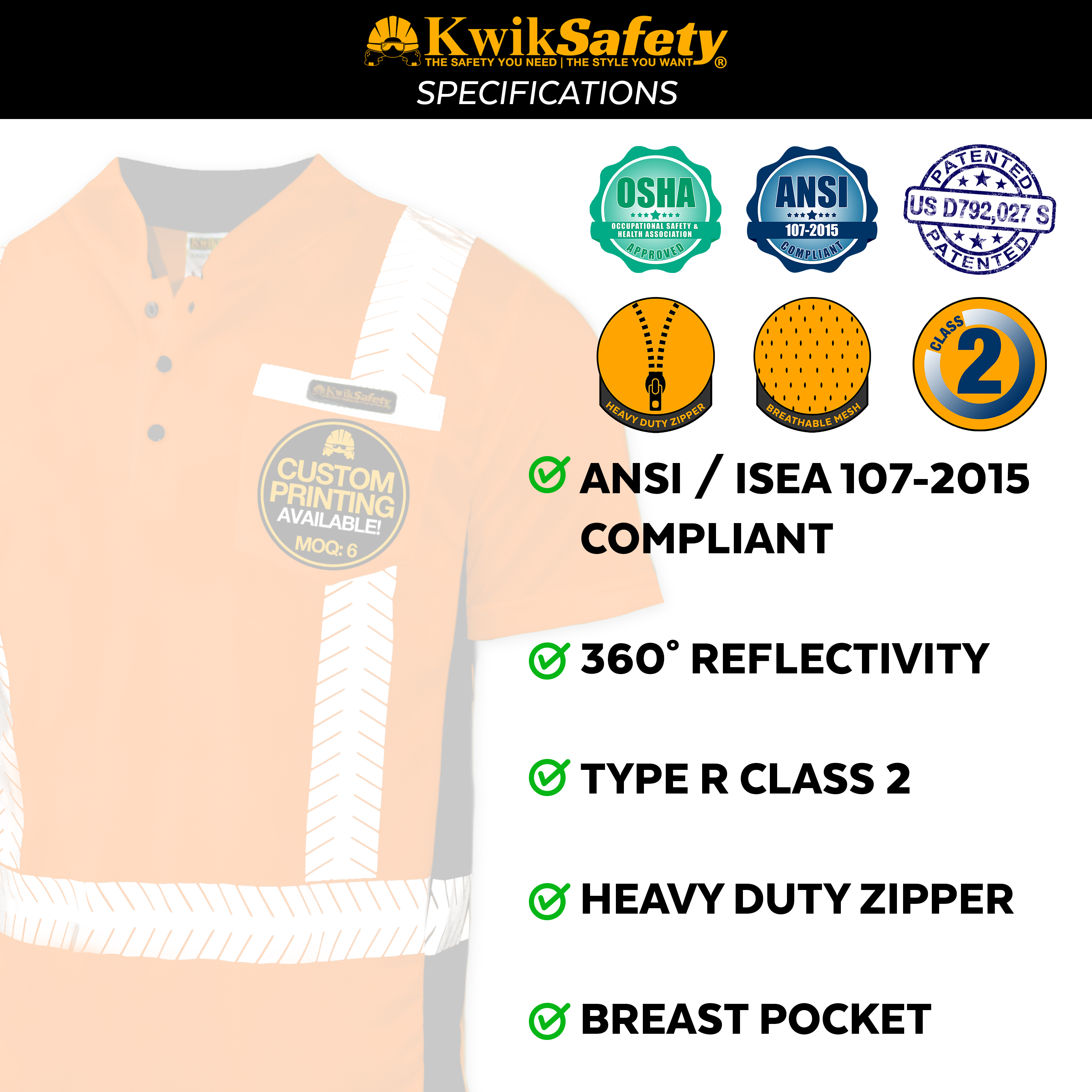 KwikSafety ESTIMATOR Hi Vis Reflective Short Sleeve ANSI Class 2 Safety ...