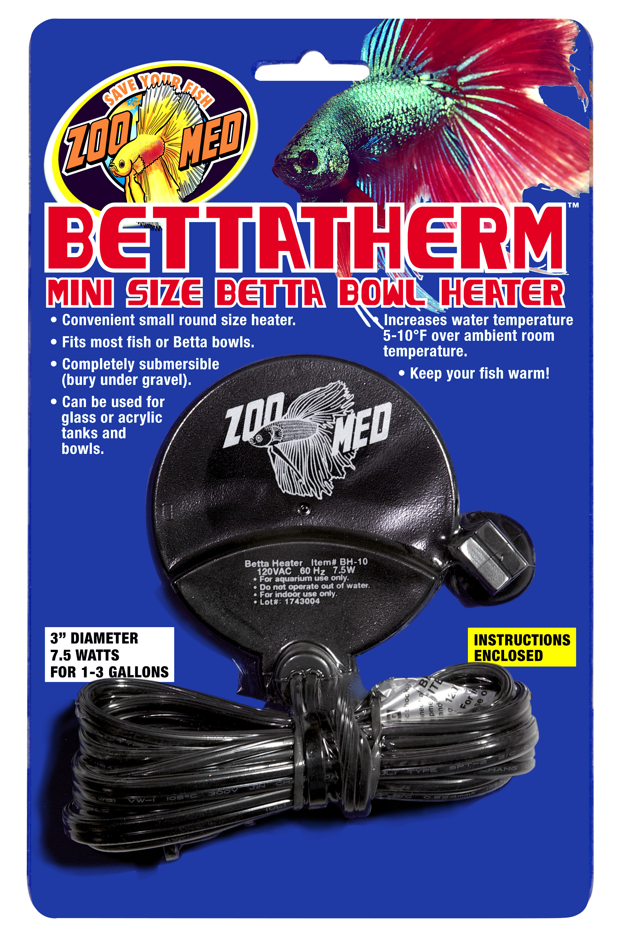 Zoo Med BettaTherm Submersible Betta Bowl Heater 7.5 Watts