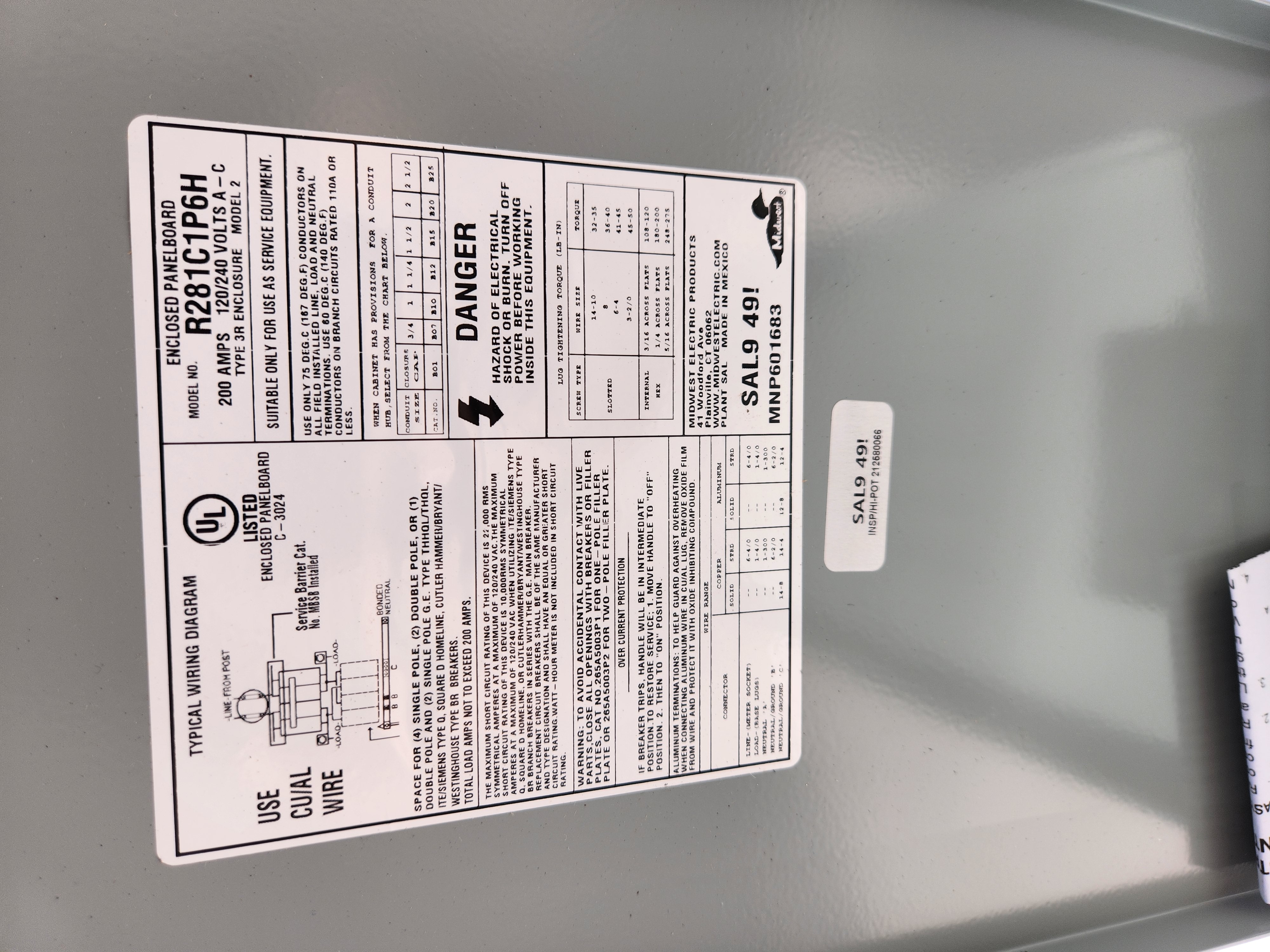 R281C1P6H - MIDWEST 200A 4SP MB METERED-RINGLESS MOBILE HOME PEDESTAL ...