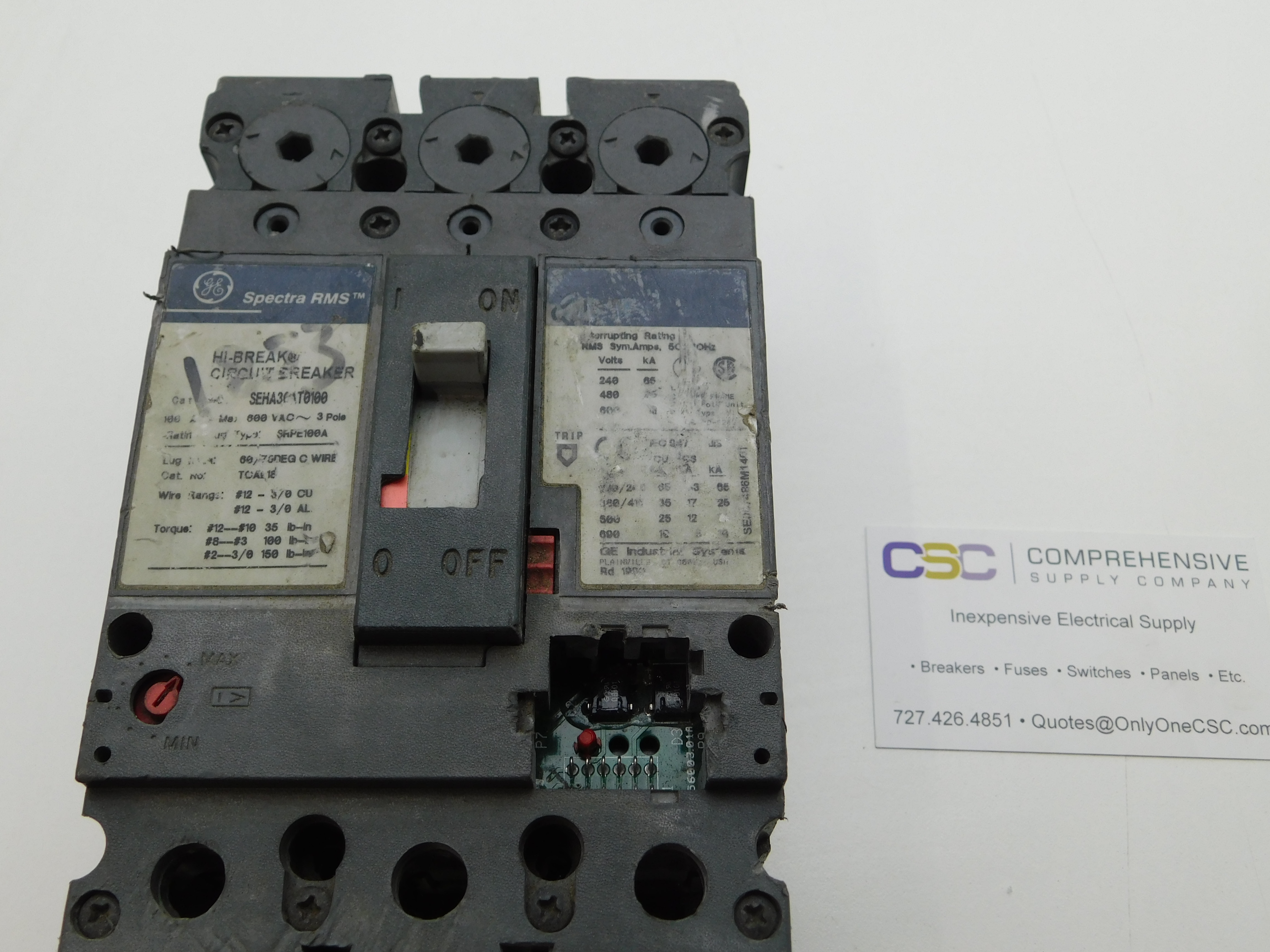 SEHA36AT0100 - GE 100A AMP 3P POLE 600V 25kA@480V BOLT ON SPECTRA RMS ...