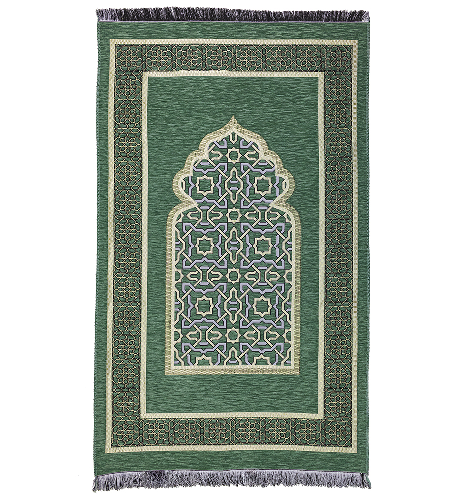 Modefa Turkish Chenille Embroidered Thin Islamic Prayer Mat - Arabesque ...