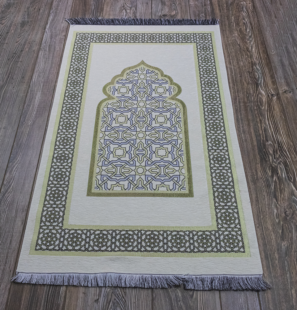 Modefa Turkish Chenille Embroidered Thin Islamic Prayer Mat - Arabesque ...