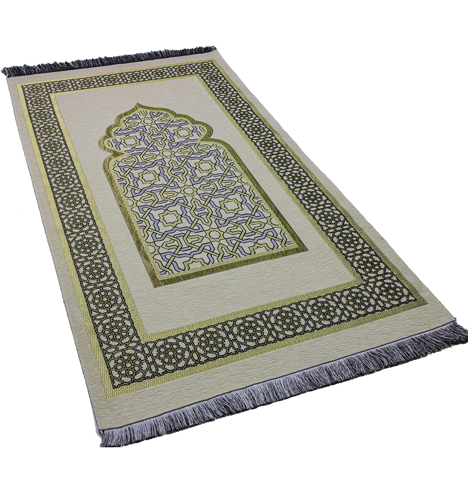 Modefa Turkish Chenille Embroidered Thin Islamic Prayer Mat - Arabesque ...