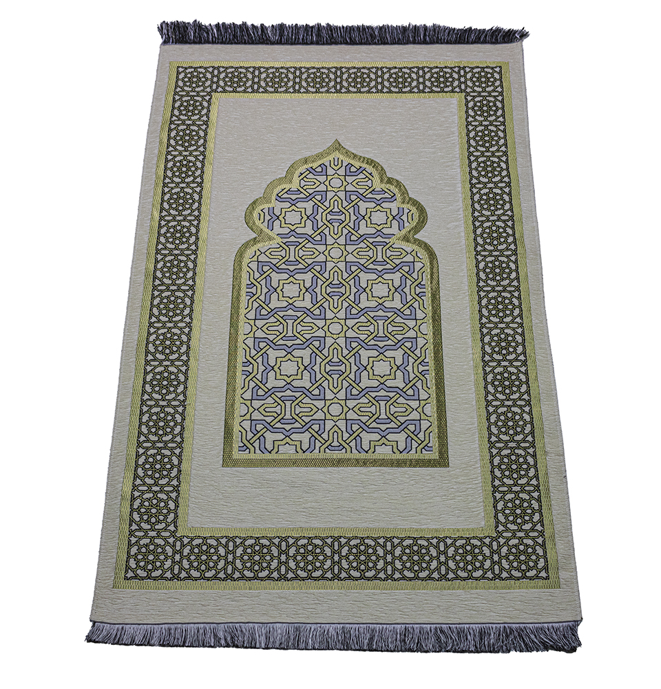 Modefa Turkish Chenille Embroidered Thin Islamic Prayer Mat - Arabesque ...