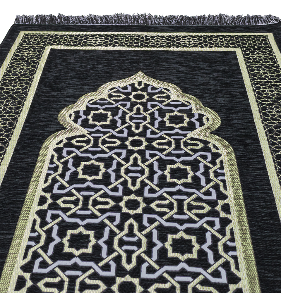 Modefa Turkish Chenille Embroidered Thin Islamic Prayer Mat - Arabesque ...