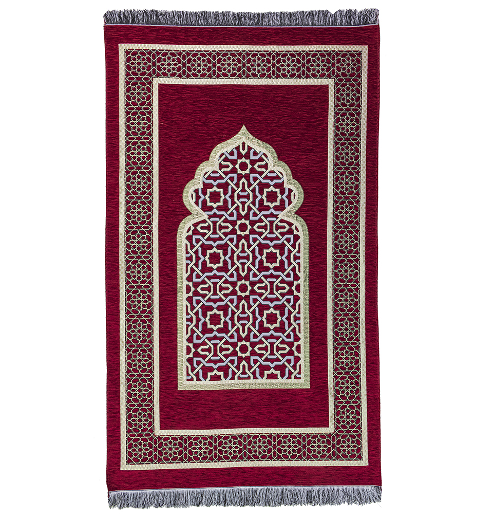 Modefa Turkish Chenille Embroidered Thin Islamic Prayer Mat - Arabesque ...
