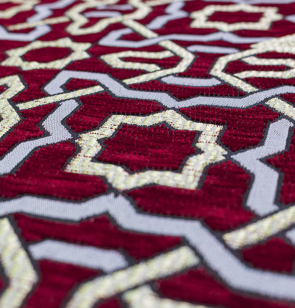 Modefa Turkish Chenille Embroidered Thin Islamic Prayer Mat - Arabesque ...