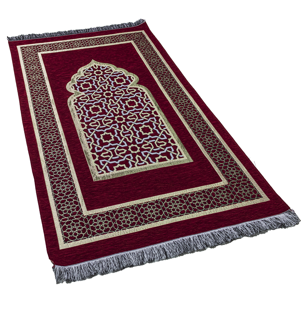 Modefa Turkish Chenille Embroidered Thin Islamic Prayer Mat - Arabesque ...