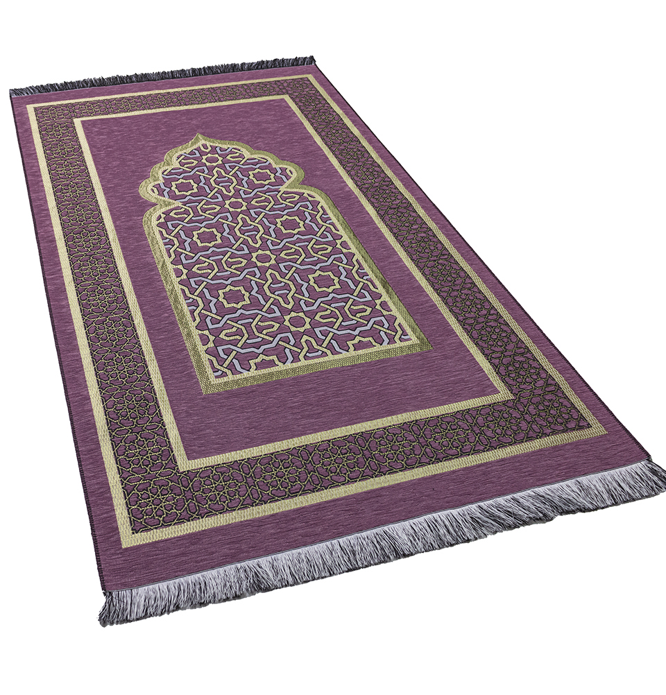 Modefa Turkish Chenille Embroidered Thin Islamic Prayer Mat - Arabesque ...