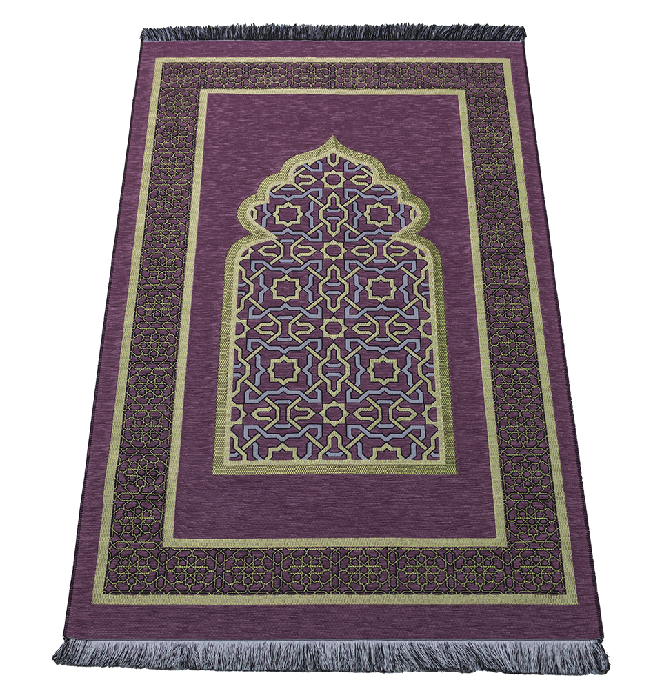 Modefa Turkish Chenille Embroidered Thin Islamic Prayer Mat - Arabesque ...