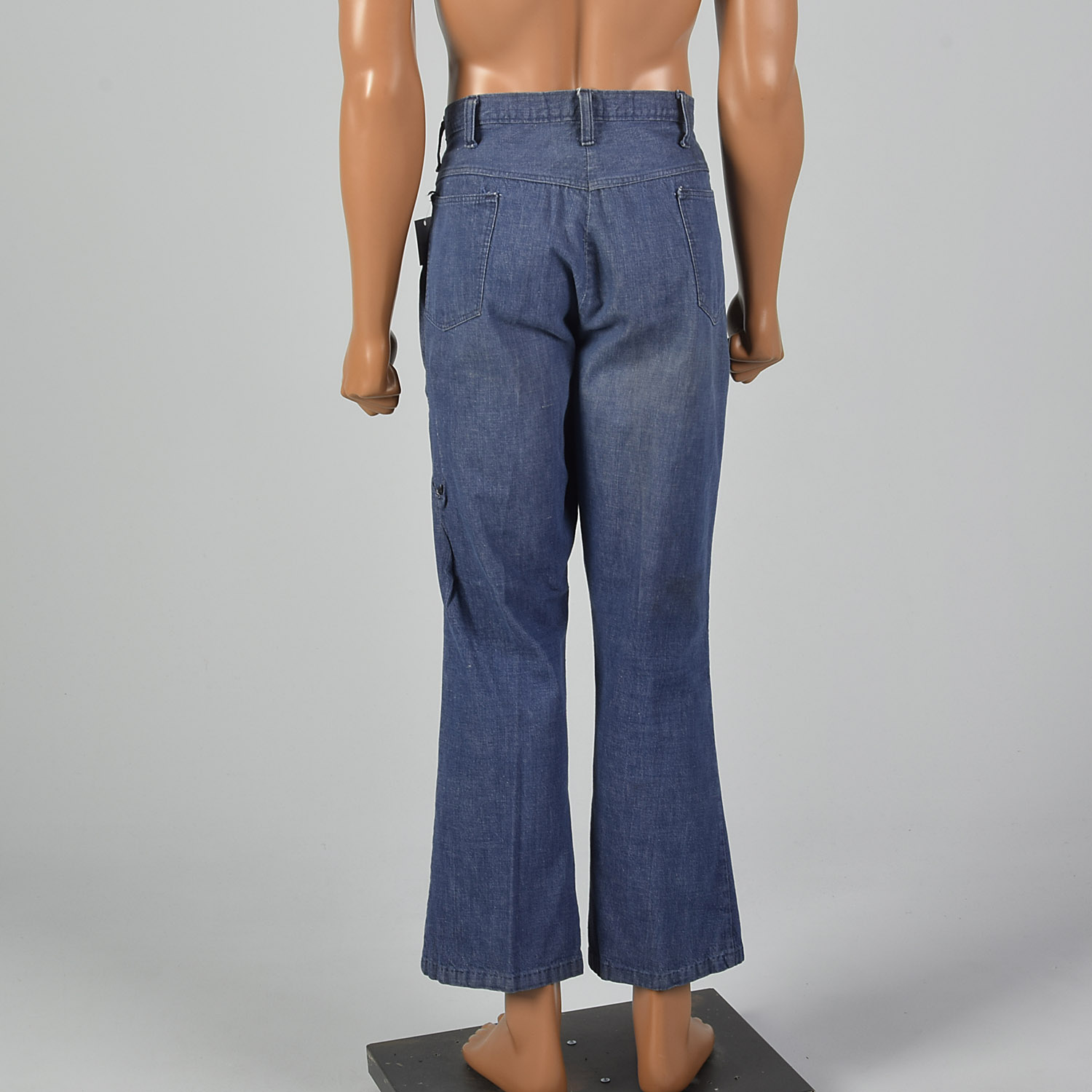 Large 1970s Mens Denim Jeans Blue Flared Leg VTG Distressed Pockets Zip ...