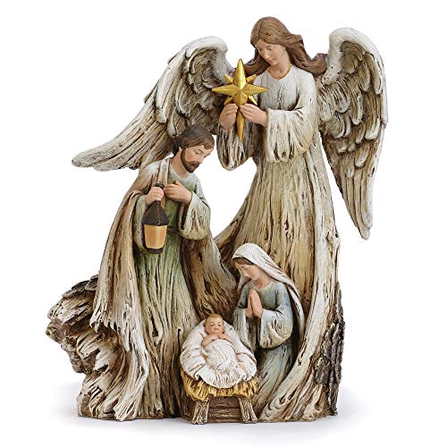 Napco Imports Angel with Holy Family Wood Look 10 Inch Resin Stone ...