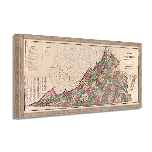 1871 Virginia Map - Framed Vintage Virginia Map Wall Art Poster Print ...