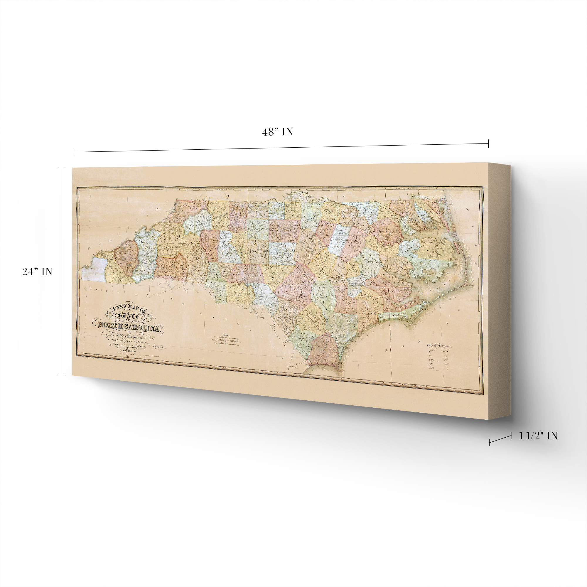 1833 North Carolina Map - Canvas Wrap Vintage North Carolina Map Wall ...