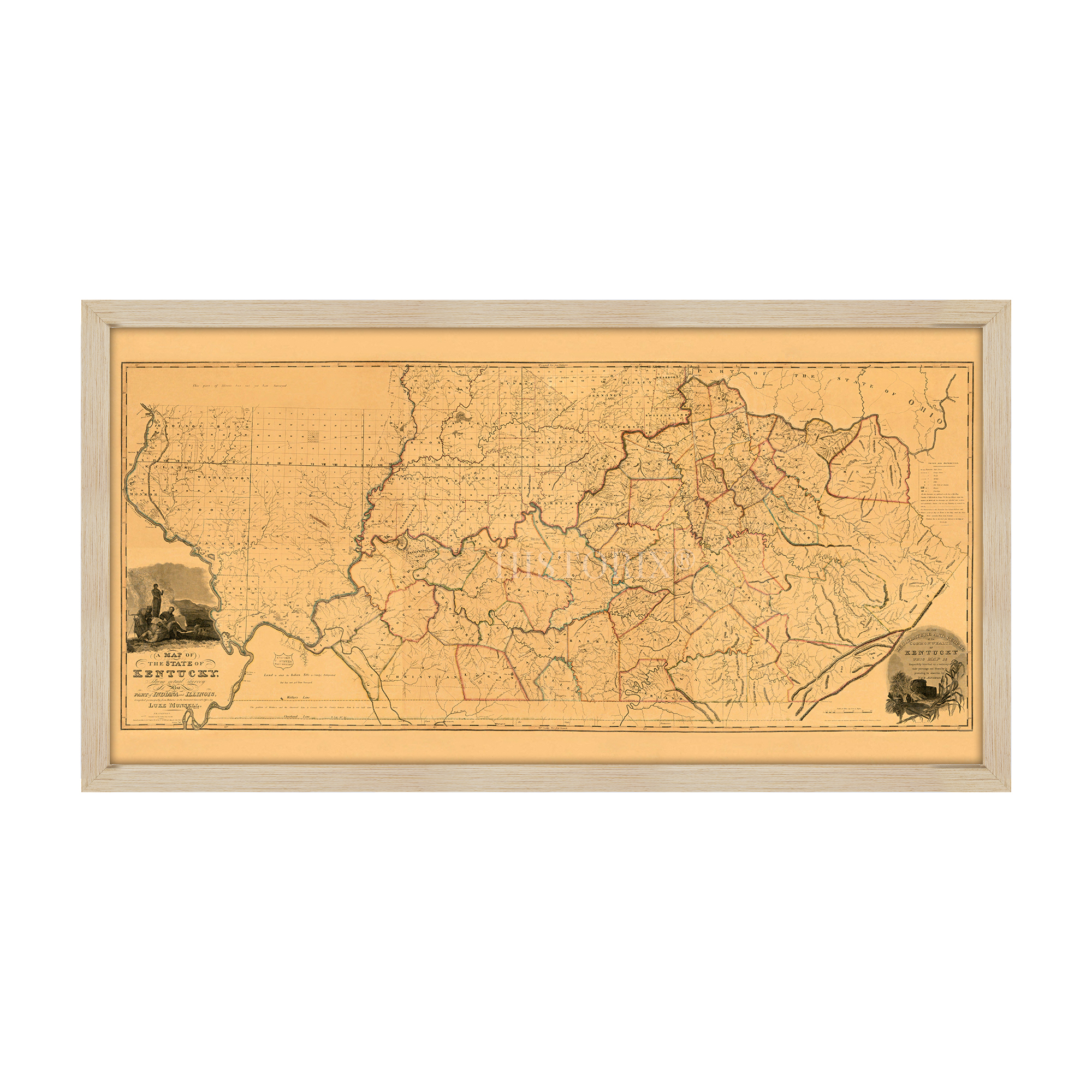 1818 Kentucky State Map - Framed Vintage Map of Kentucky Poster Wall ...