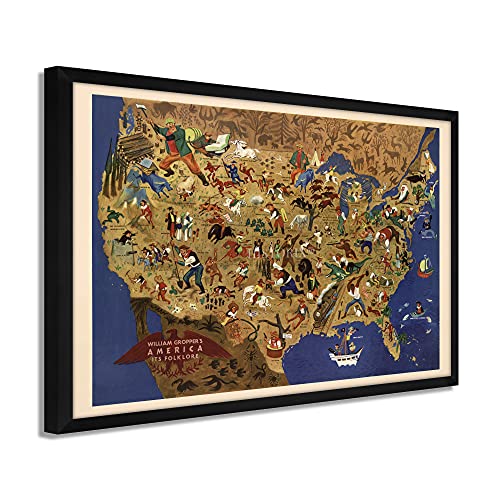 1946 United States Map - Framed Vintage Map of the United States Wall ...