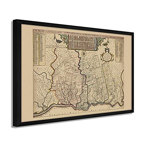 1687 Map of Pennsylvania - Framed Vintage Pennsylvania Map Wall Art ...