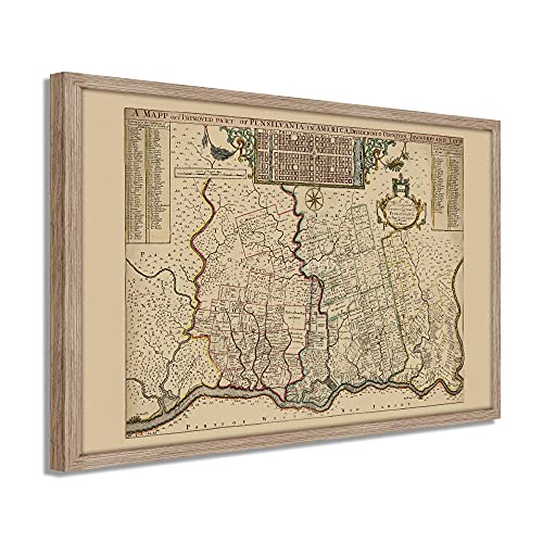 1687 Map of Pennsylvania - Framed Vintage Pennsylvania Map Wall Art ...