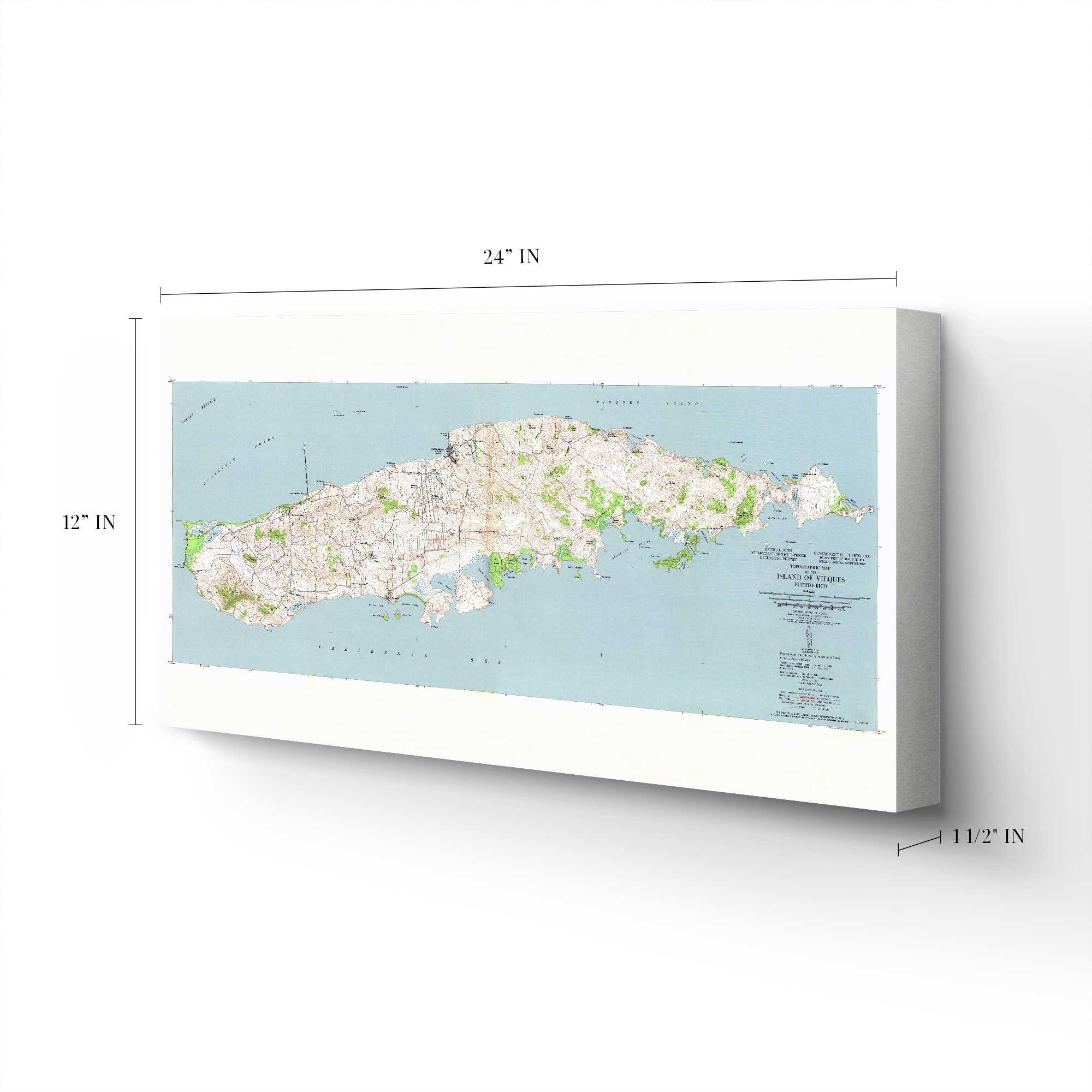 1951 Vieques Map Art - Canvas Wrap Vintage Mapa de Puerto Rico Wall Art ...