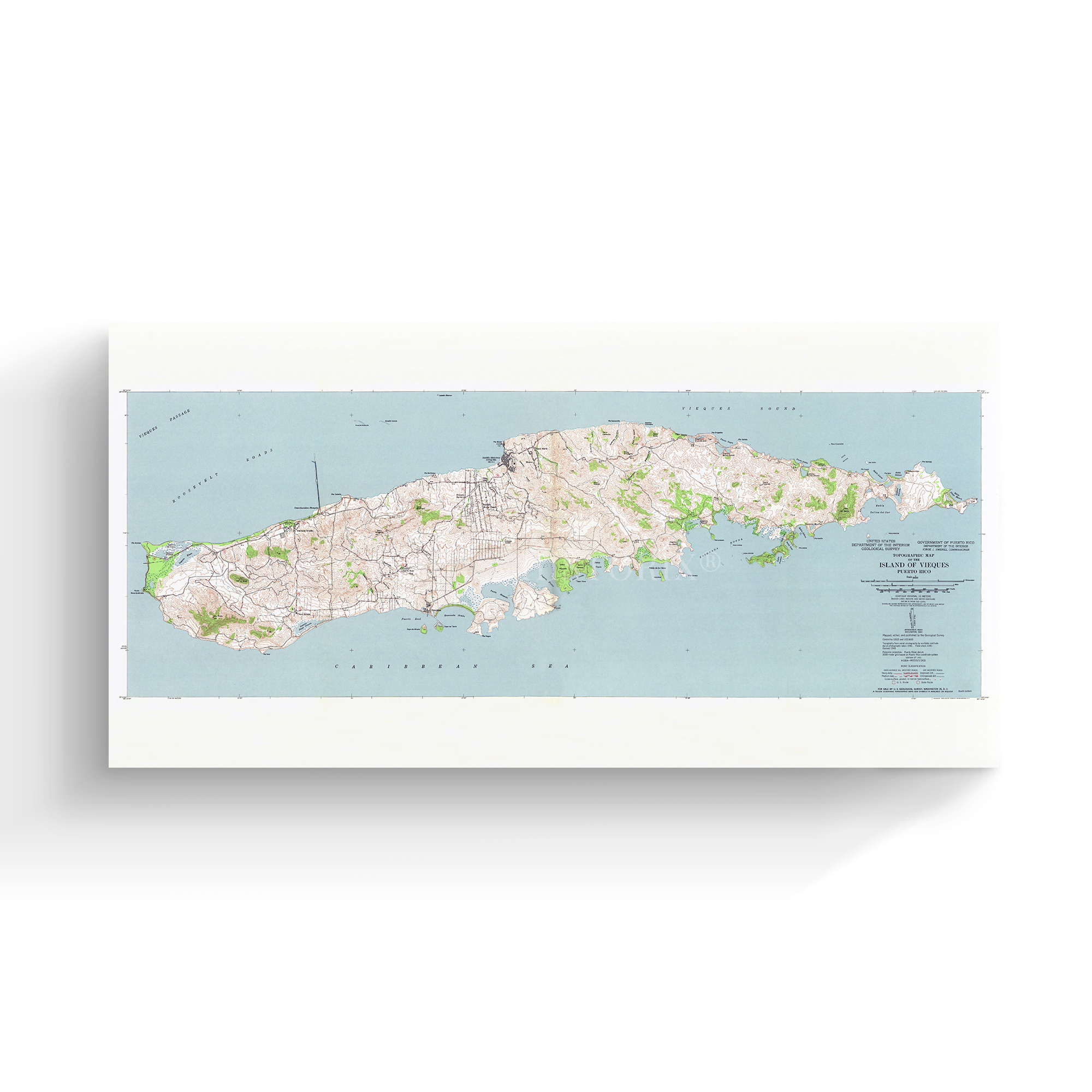 1951 Vieques Map Art - Canvas Wrap Vintage Mapa de Puerto Rico Wall Art ...