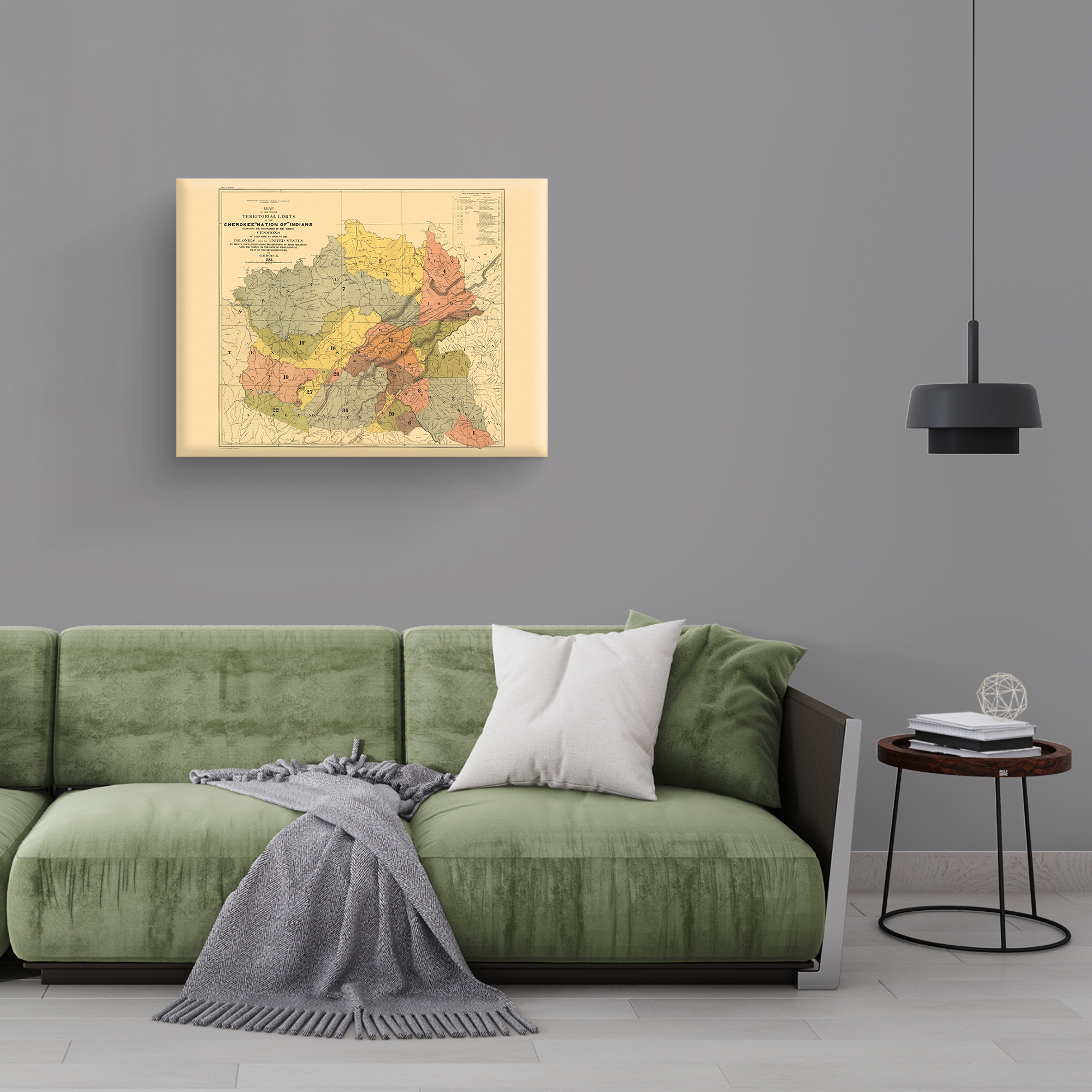 1884 Cherokee Nation Map Art - Canvas Wrap Vintage Oklahoma Map Wall ...