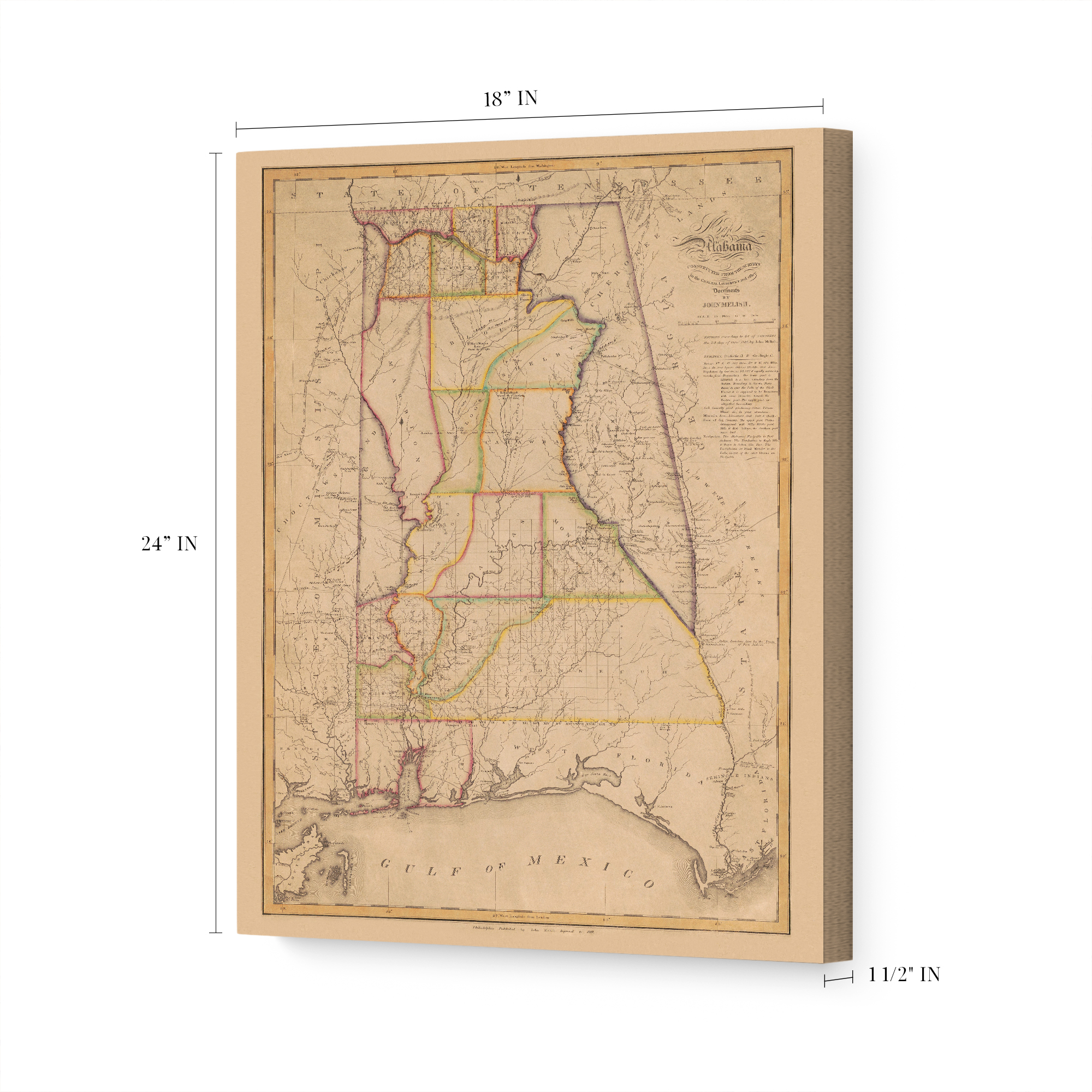 1819 Alabama Map - Canvas Wrap Vintage Alabama Map - Old Alabama Wall ...