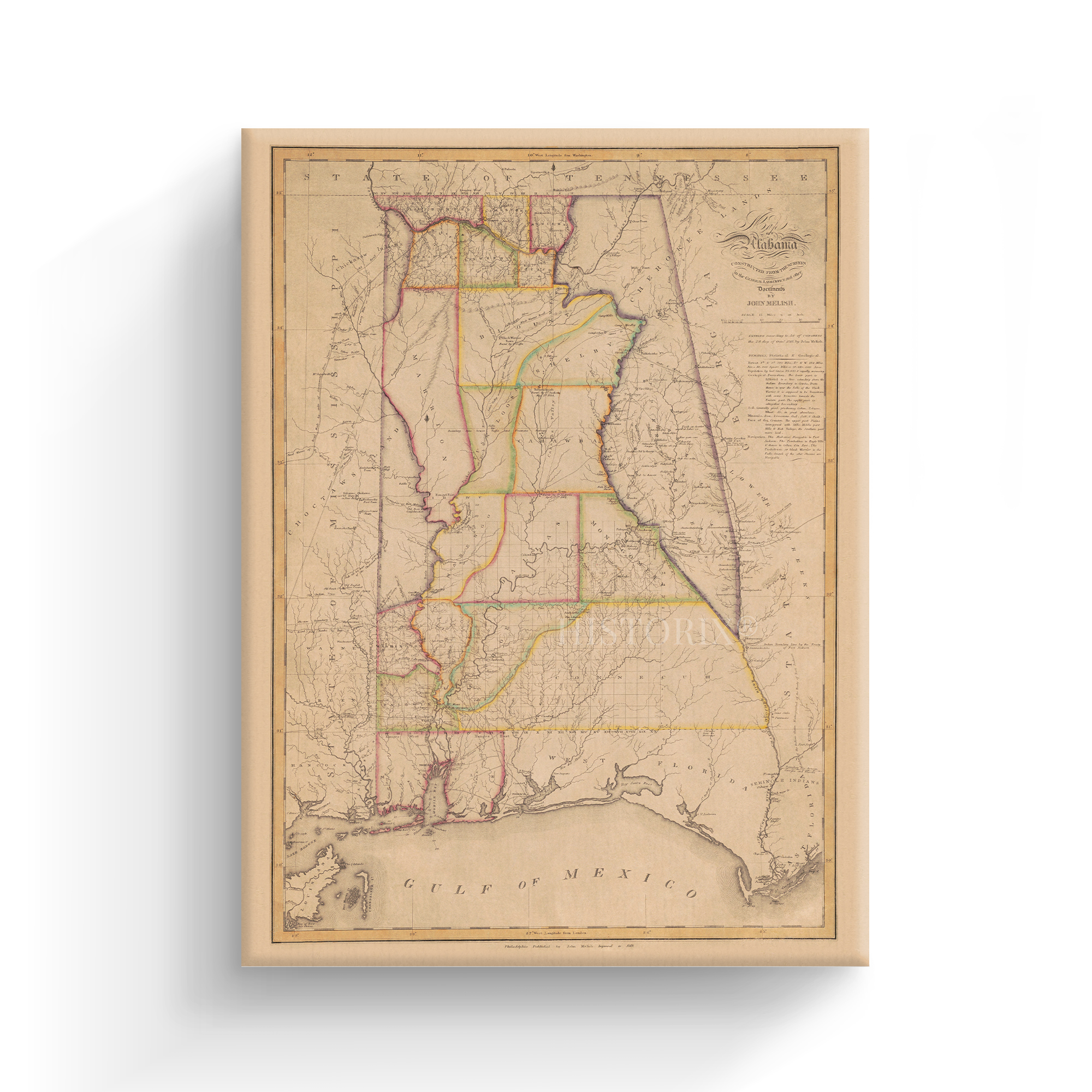 1819 Alabama Map - Canvas Wrap Vintage Alabama Map - Old Alabama Wall ...