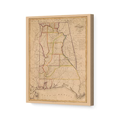1819 Alabama Map - Canvas Wrap Vintage Alabama Map - Old Alabama Wall ...
