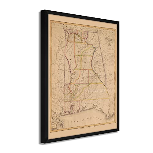 1819 Alabama Map - Framed Vintage Alabama Map - Old Alabama Wall Art ...