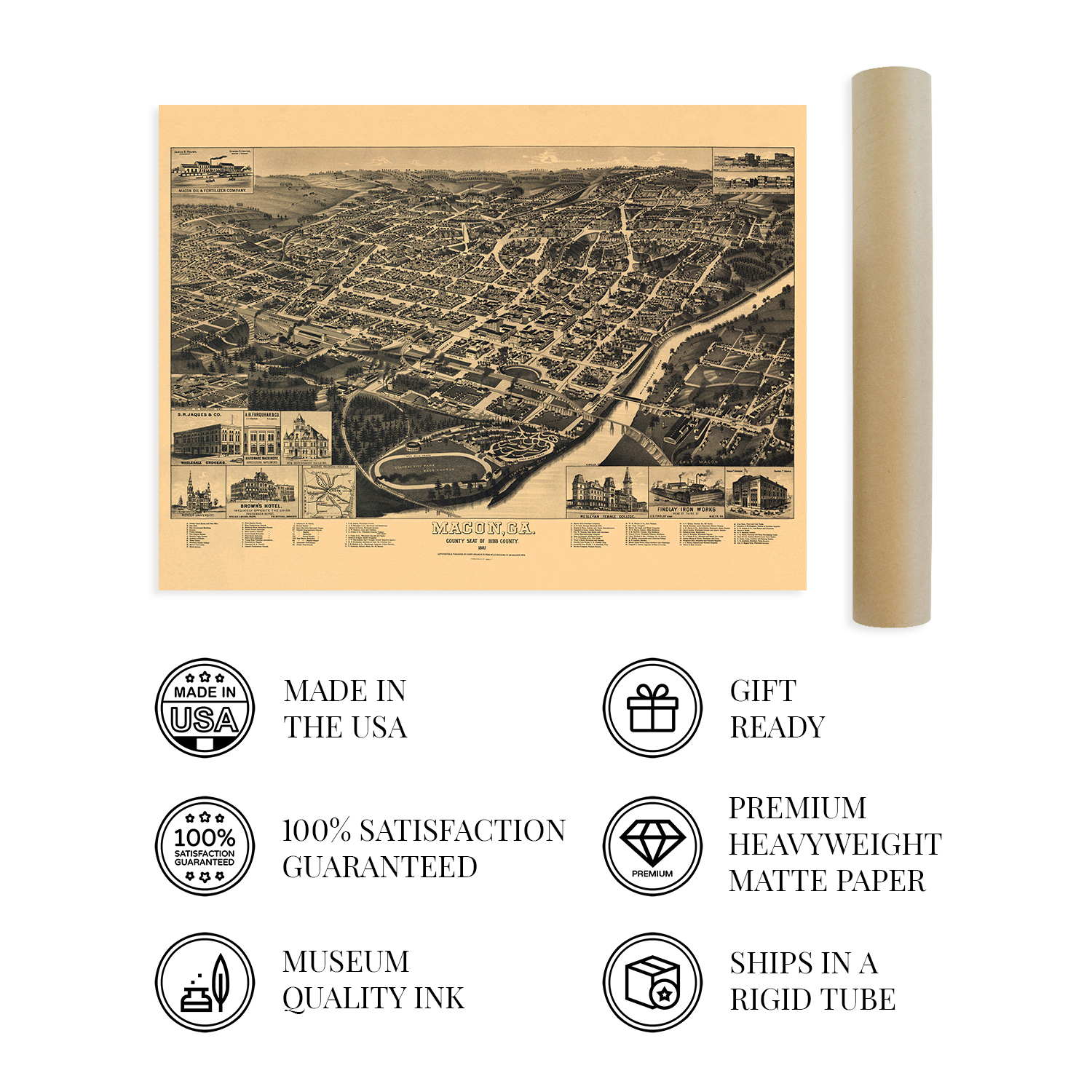 1887 Macon Georgia Map - Vintage Macon Map - History Map of Macon GA ...