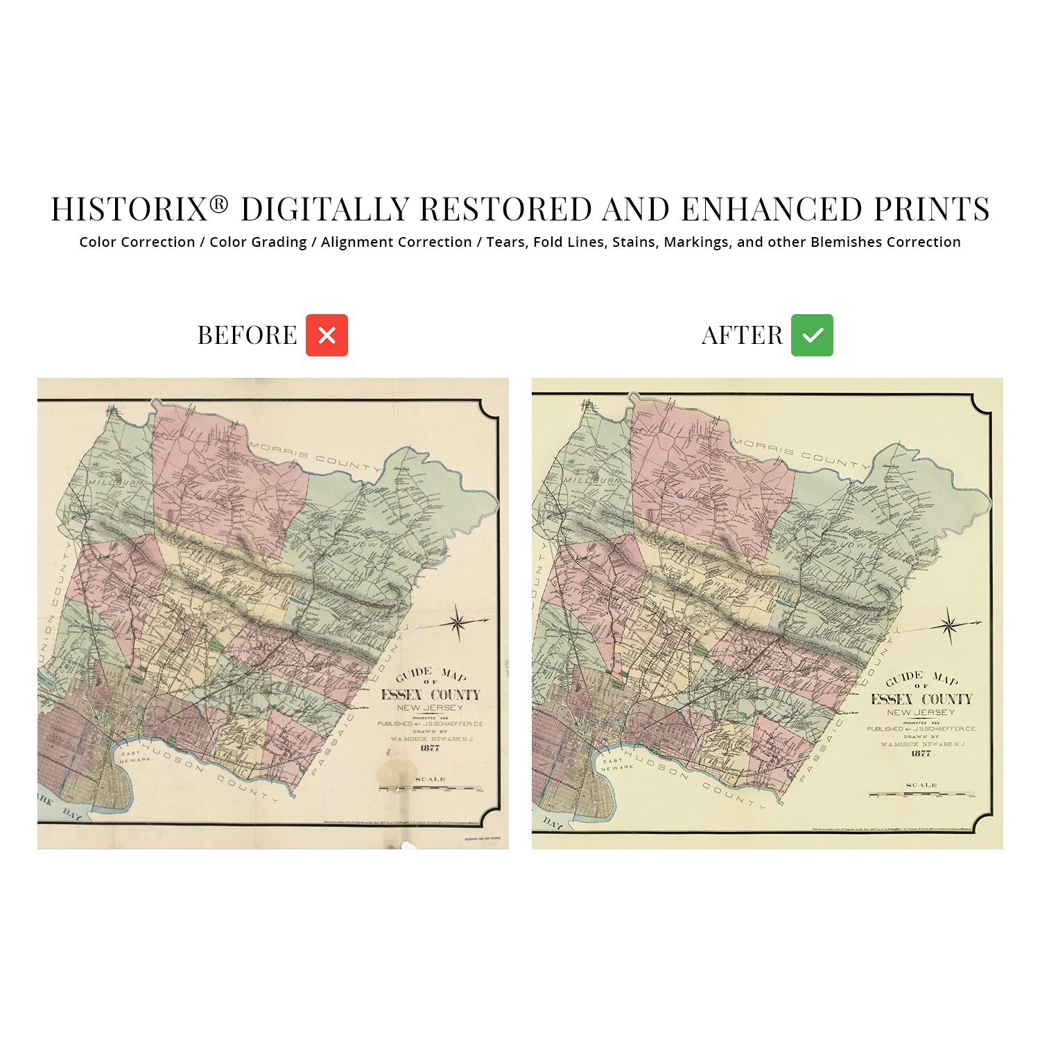 1877 Essex County New Jersey Map - History Map of Essex County NJ Wall ...