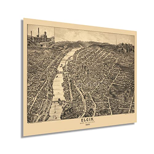 1880 Elgin Illinois Map Poster - Old Map of Elgin Illinois Wall Art ...