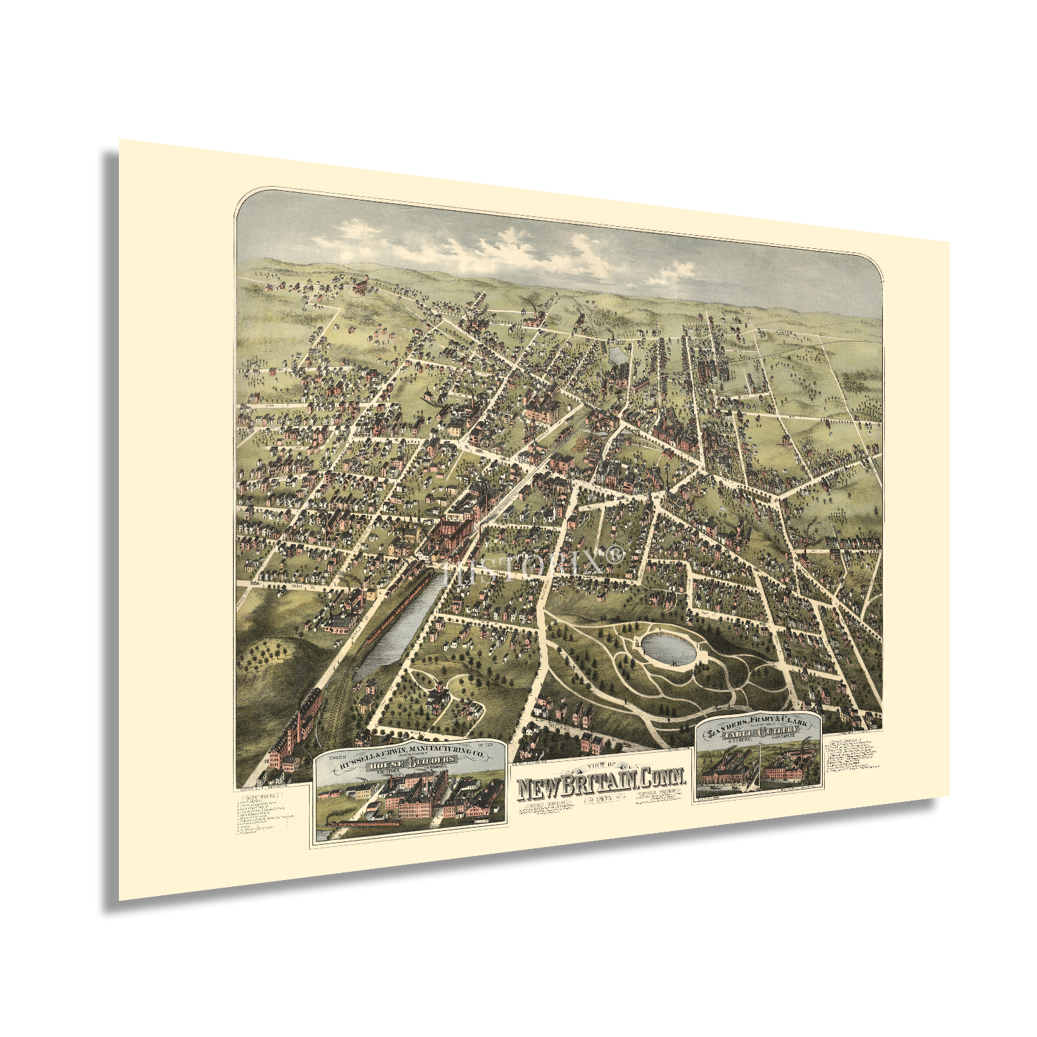 1875 New Britain Connecticut Map Art - History Wall Art Map of New ...