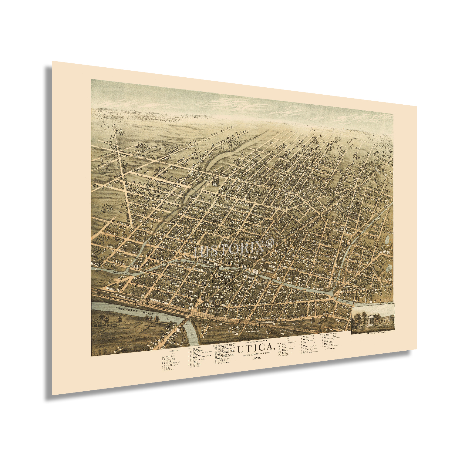 1873 Utica New York Map - Old Utica City Oneida County Wall Art Map of ...