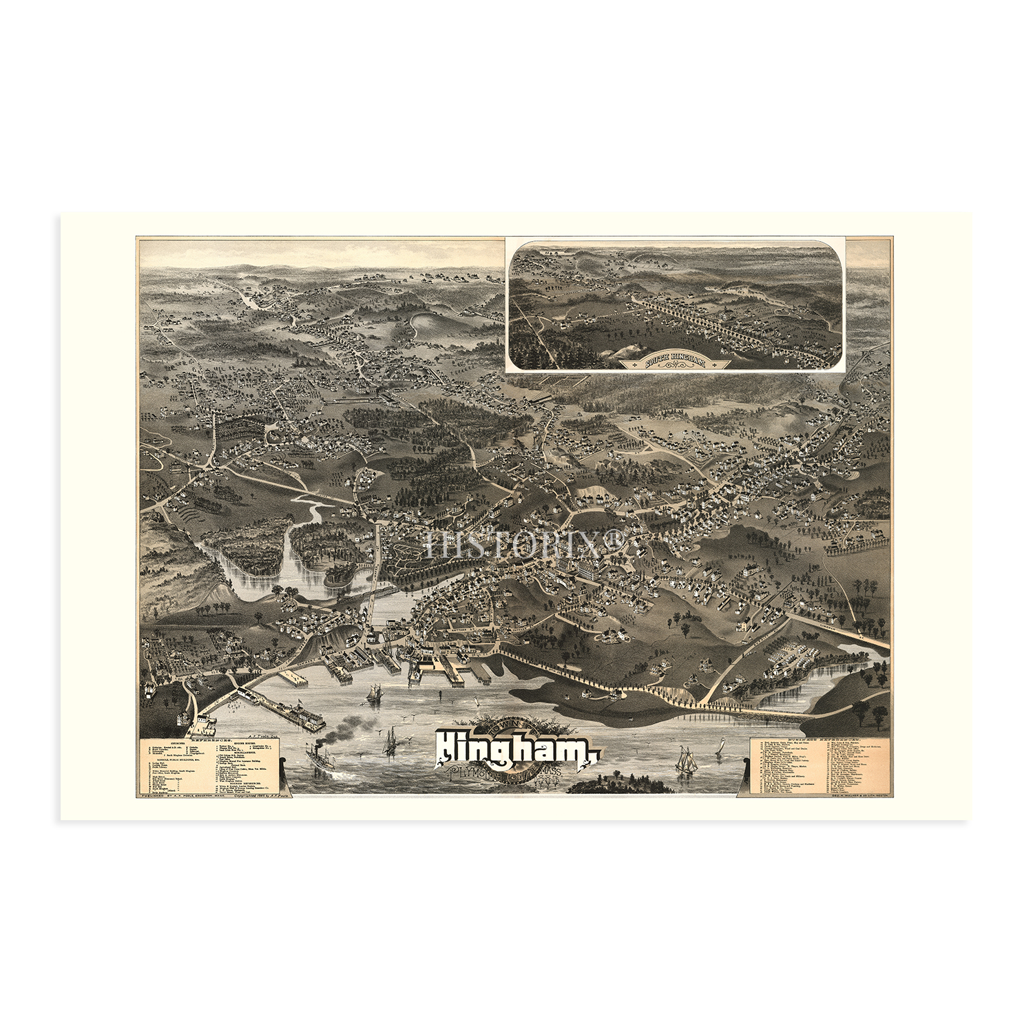 1885 Hingham Massachusetts Map - History Map of Hingham Town MA Wall ...