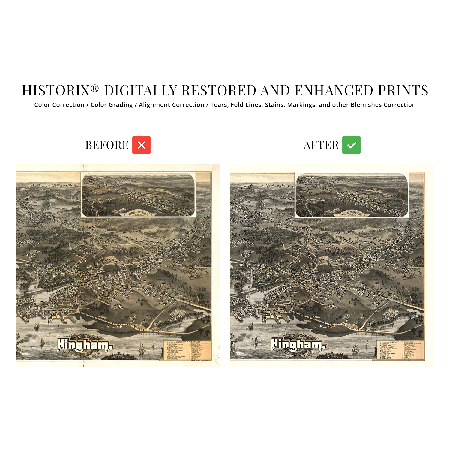1885 Hingham Massachusetts Map - History Map of Hingham Town MA Wall ...