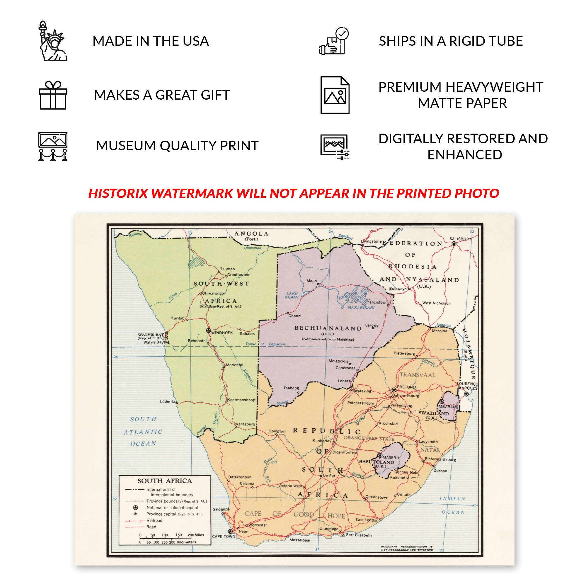 1963 South Africa Map Print Wall Art Poster | eBay