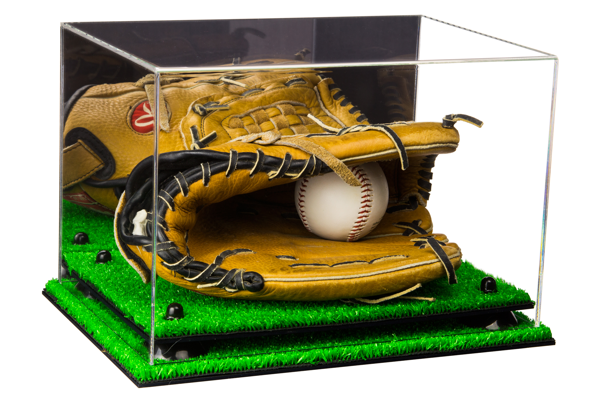 Baseball Glove Display Case with Black Risers, Mirror and Turf Base ...