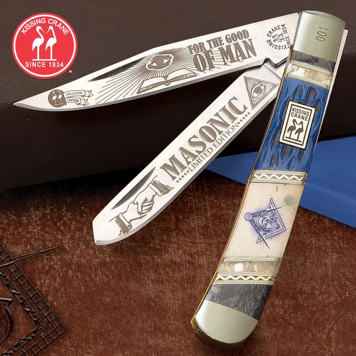 Kissing Crane Freemason Masonic Trapper Folding Pocket Knife ...