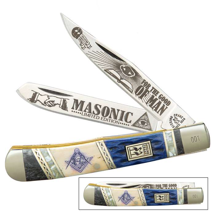 Kissing Crane Freemason Masonic Trapper Folding Pocket Knife ...