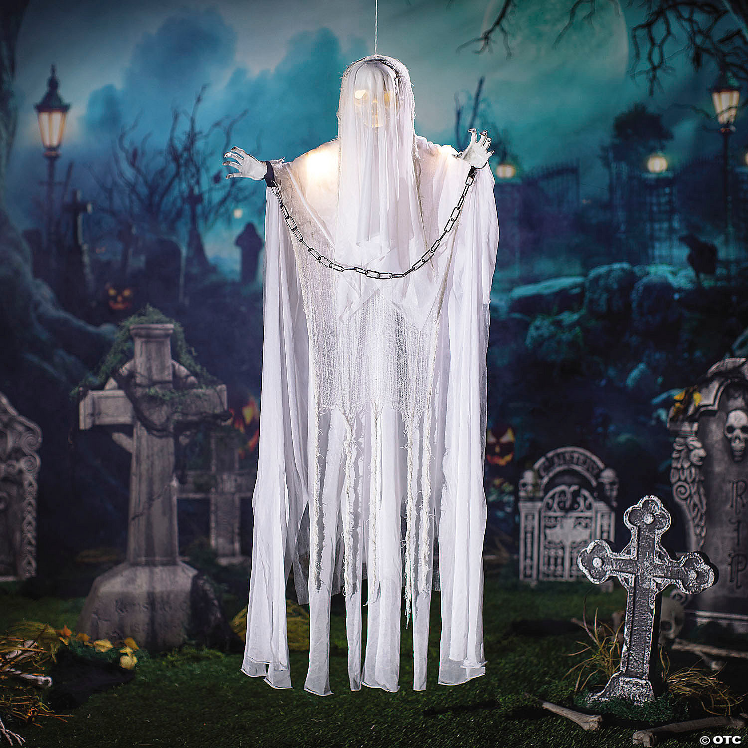 Animated Hanging White Grim Reaper Halloween Decoration Lights Sound 25 ...