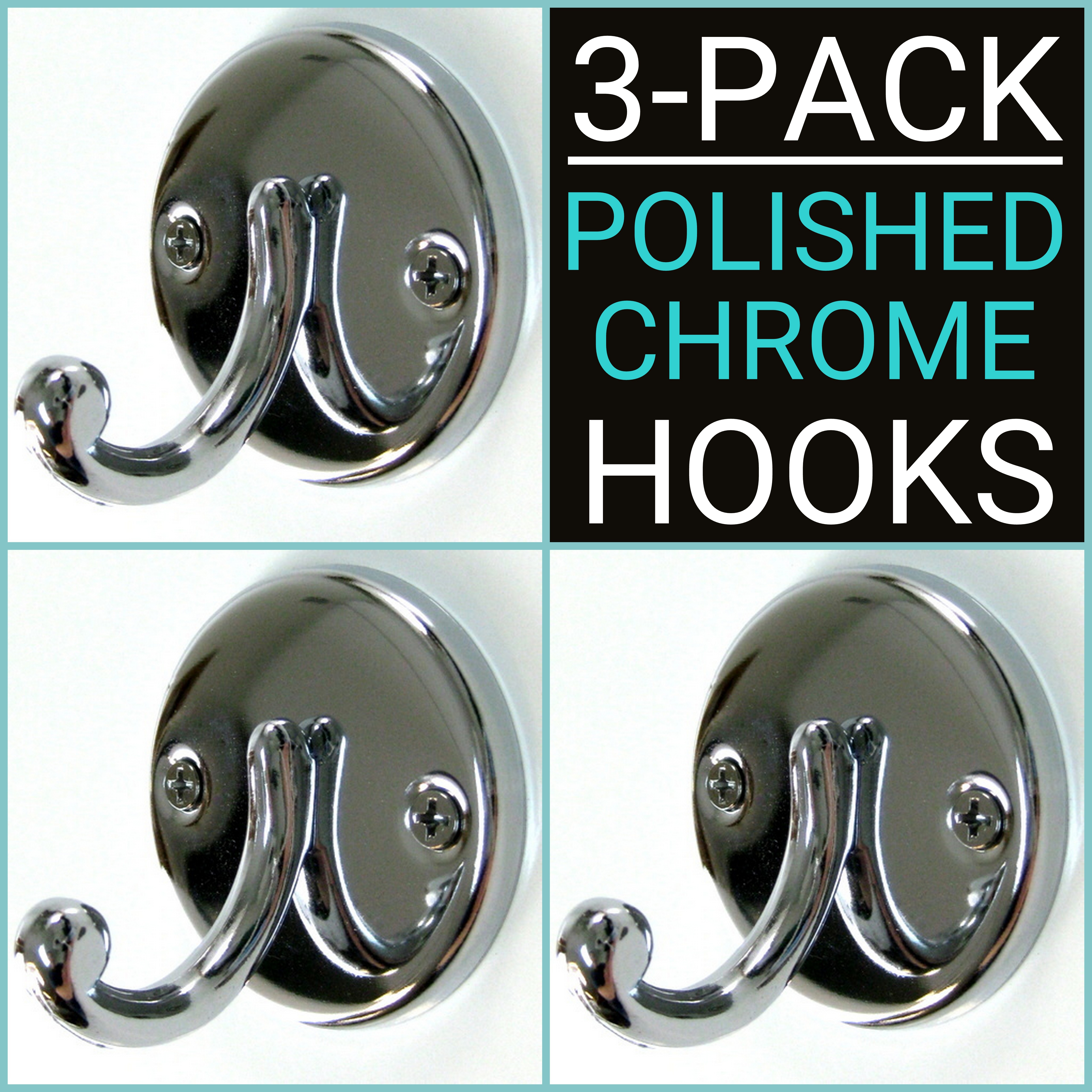 (3-PK) Polished Chrome Decorative Hooks Hangers for Bathroom Robe Coat ...