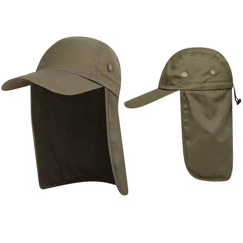 Sun Neck Protector Hiking Army Military Snap Brim Cap With Ear and Neck ...