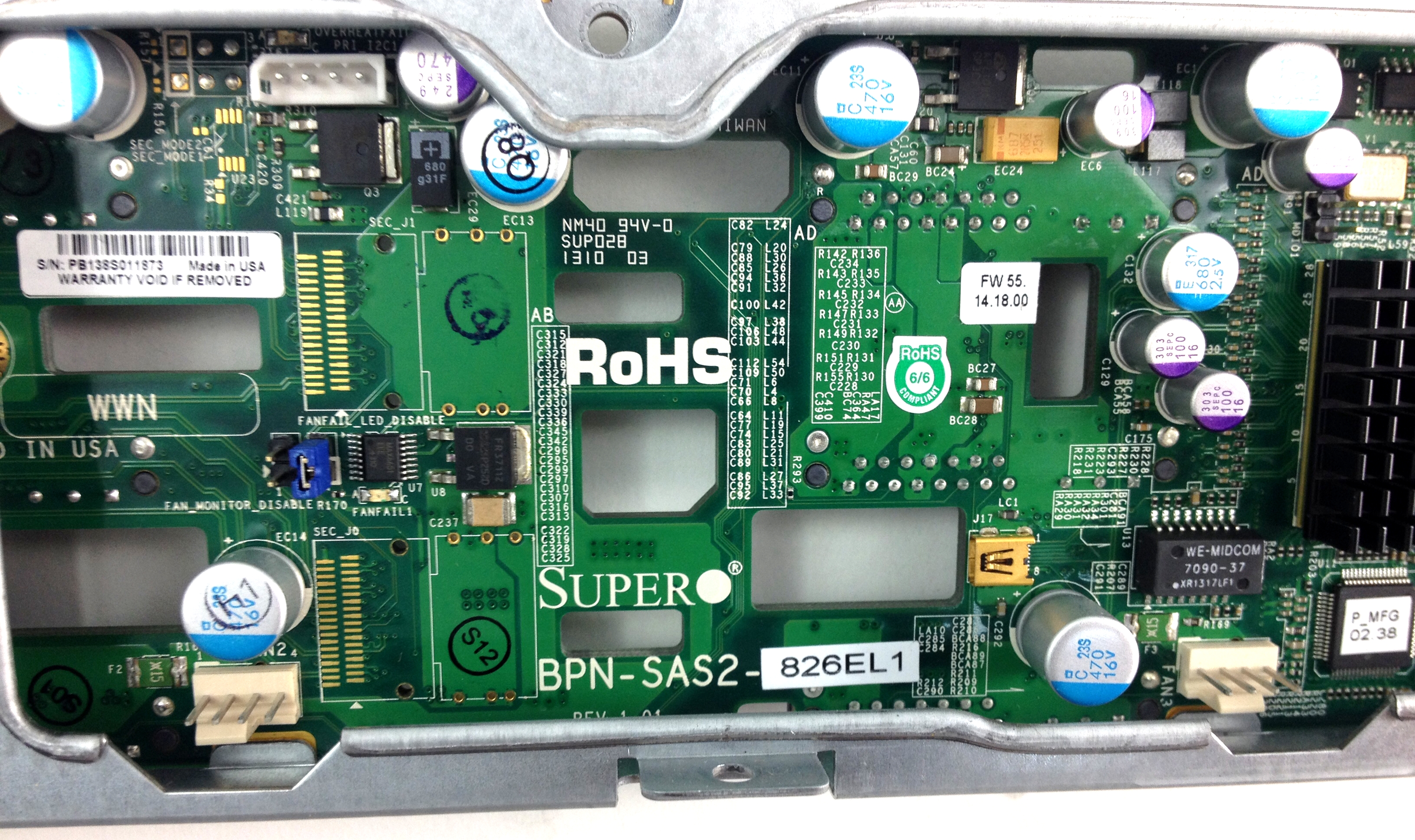 BPN-SAS2-826EL1 Supermicro 2U 12 Bay SAS / SATA 3.5'' HDD Backplane for ...