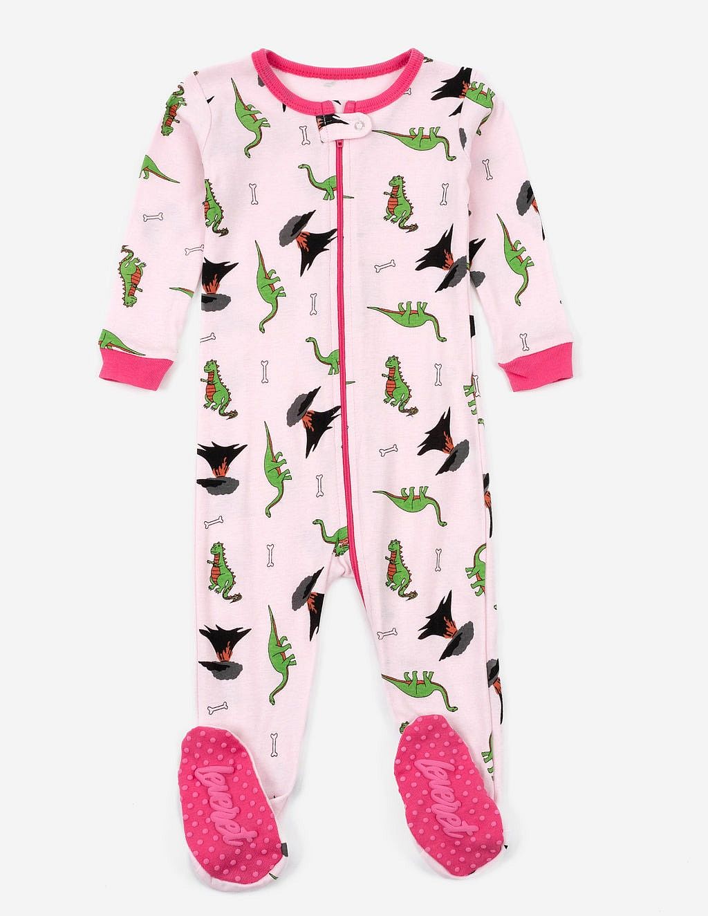 Leveret Toddler Girl's Pink Dinosaur Print Footed Cotton Pajama Sleeper ...