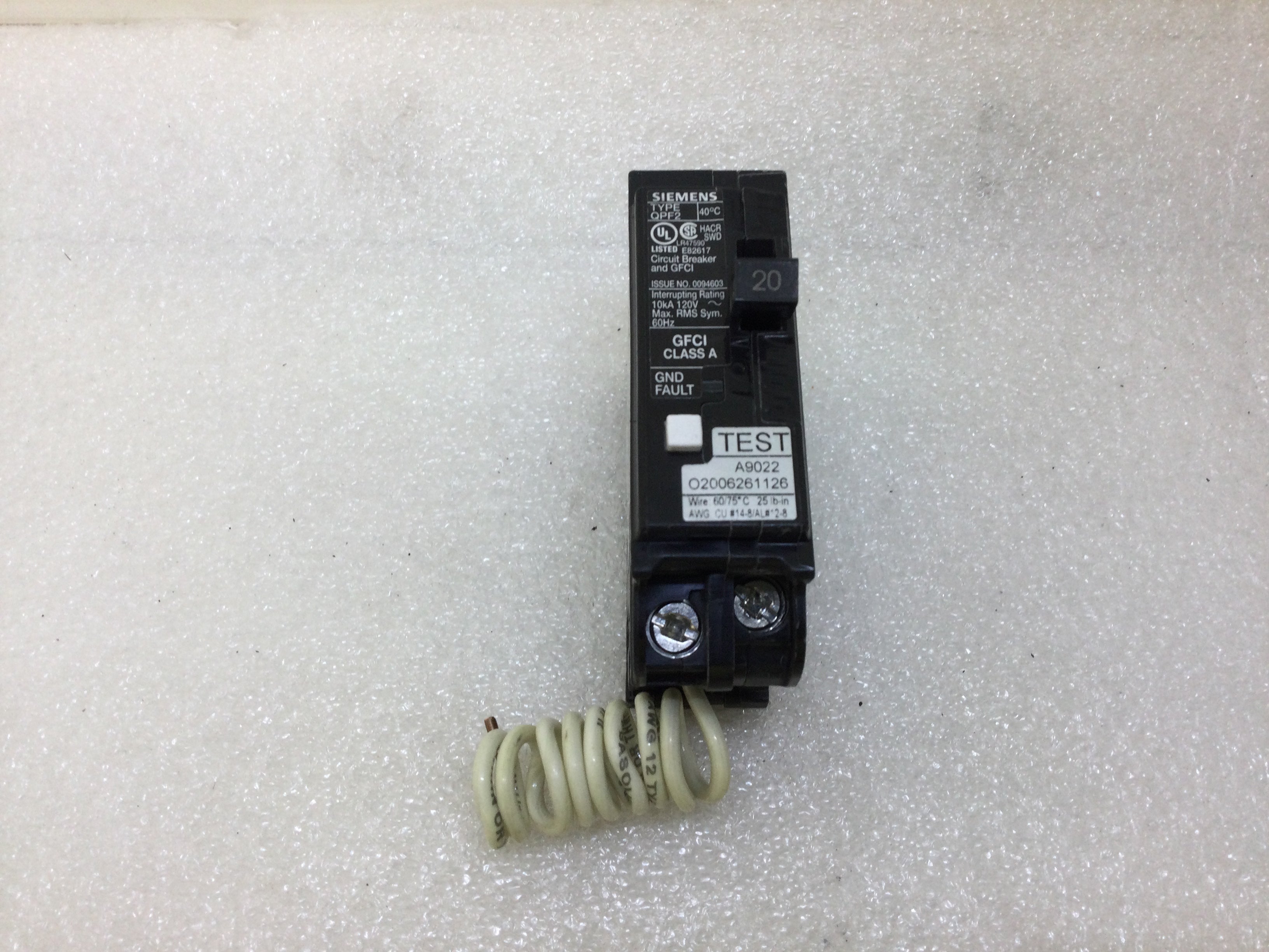 Siemens QF120A 20 Amp Single Pole Type QPF2 GFCI Circuit Breaker | eBay